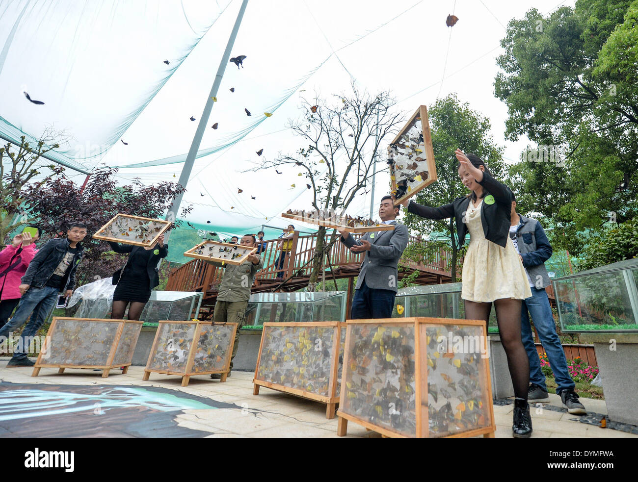 Changsha, China's Hunan Province. 22nd Apr, 2014. Workers release over ...