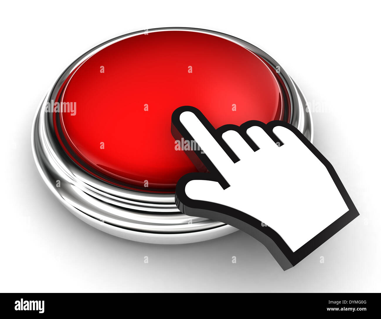 empty red button and cursor hand on white background. clipping paths ...