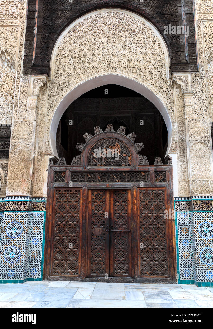 Gate at the courtyard of bou inania madrasa in ancient medina of fez in ...