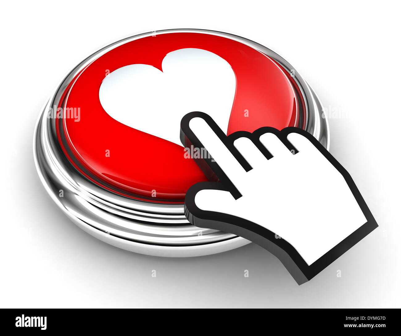 love heart red button and cursor hand on white background. clipping ...