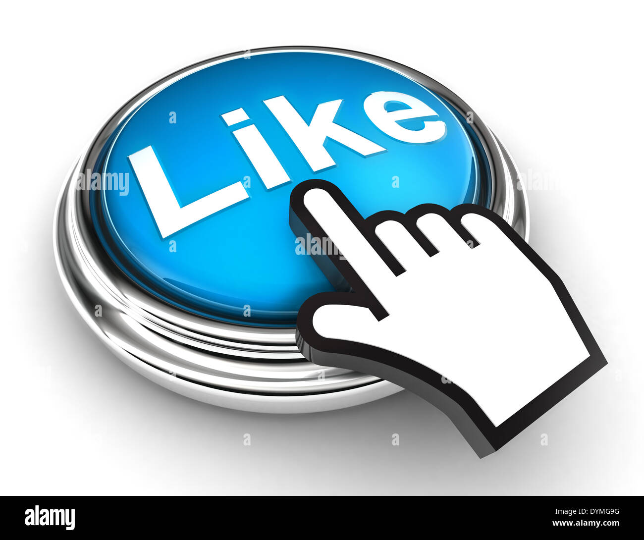 like blue button and cursor hand on white background. clipping paths ...