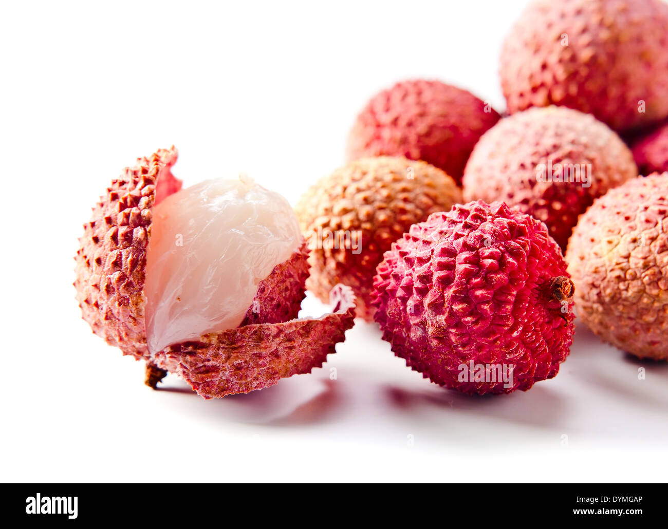fresh ripe lychees on white background Stock Photo - Alamy