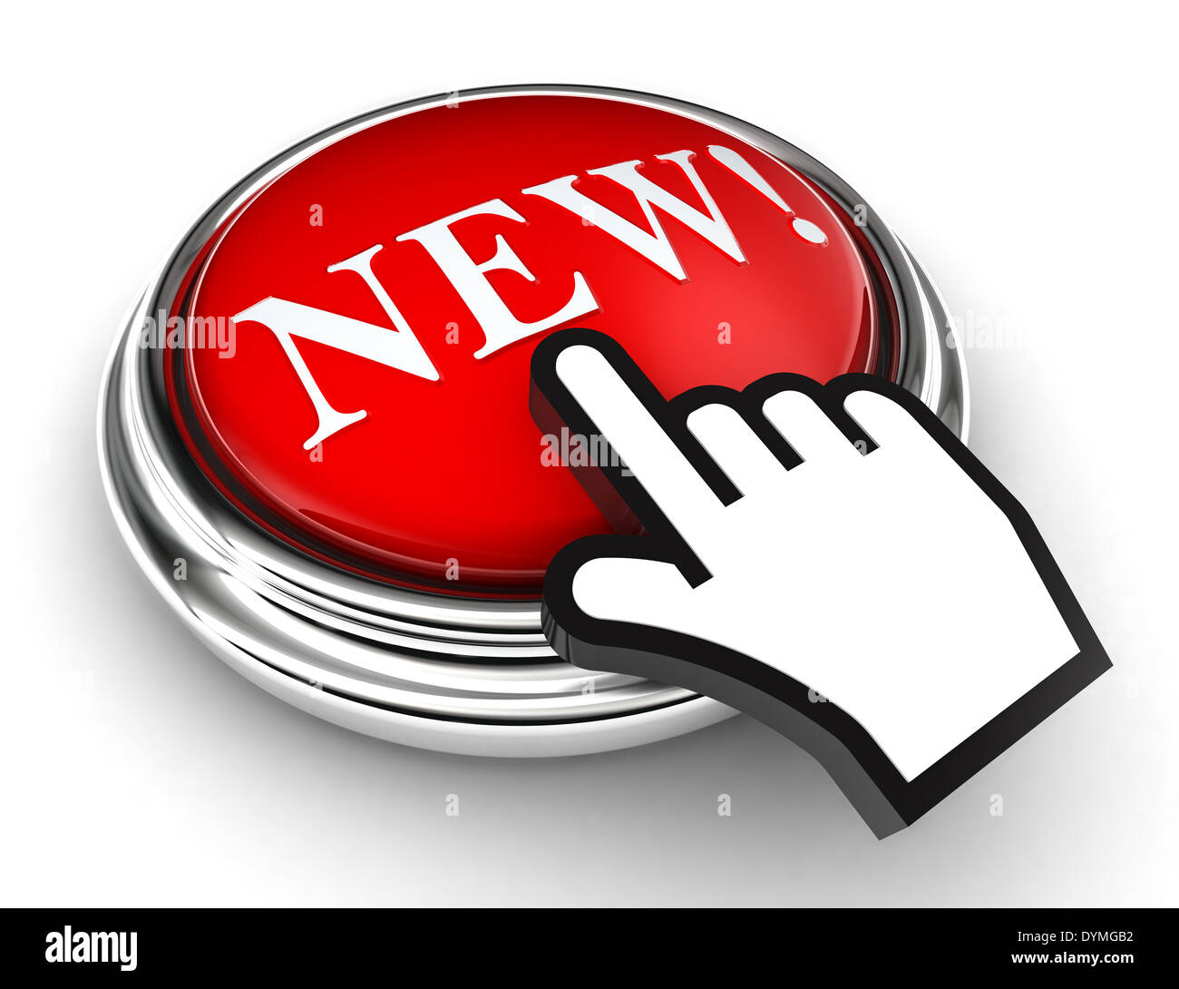 new red button and cursor hand on white background. clipping paths ...