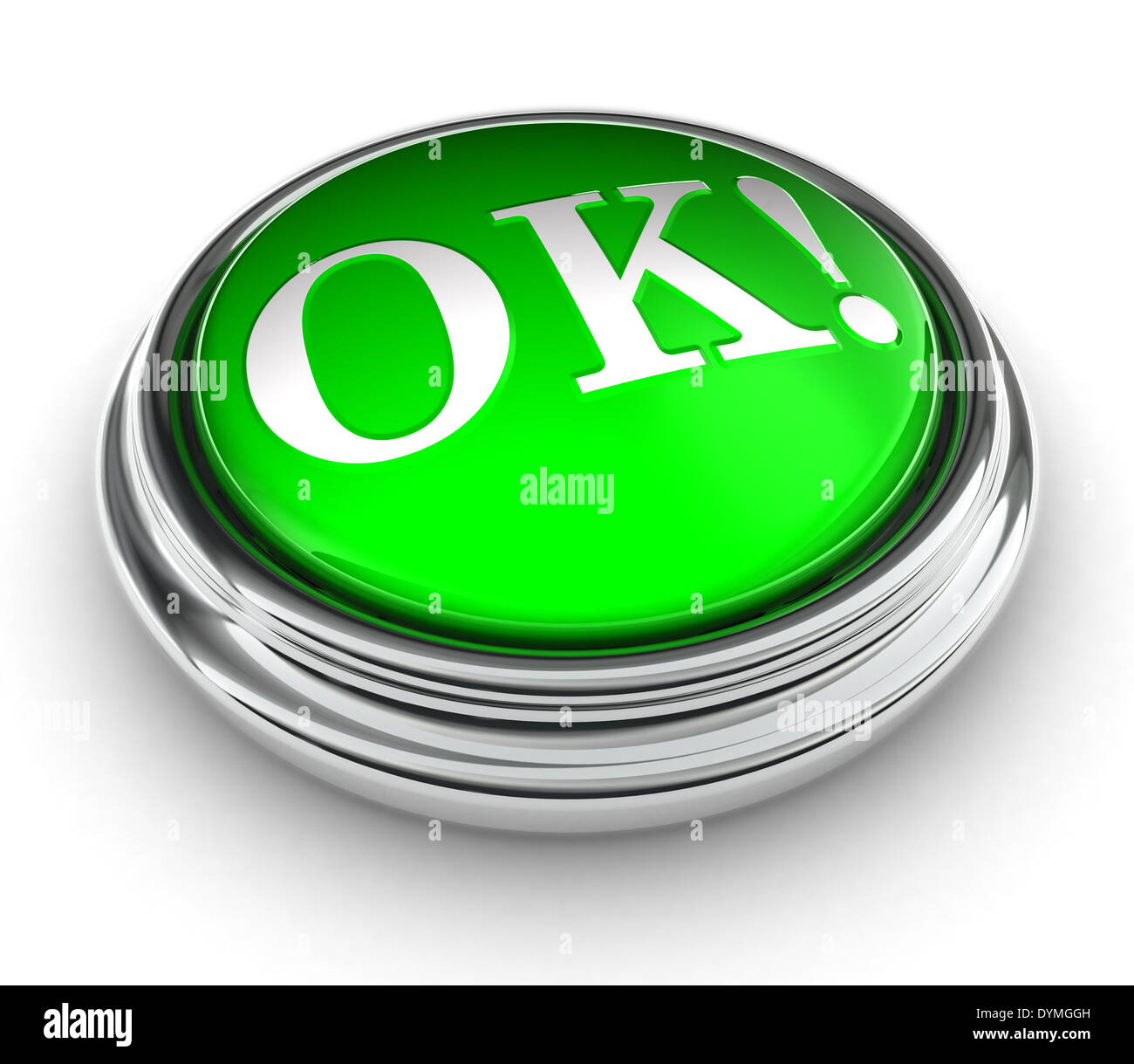ok word on green push button on white background. clipping path ...
