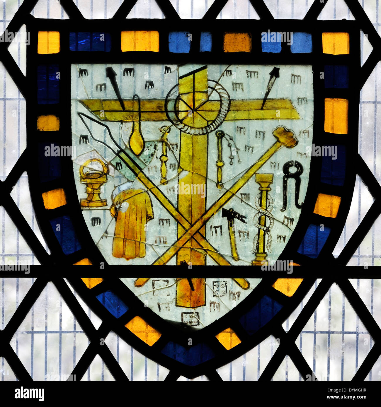 14th century stained glass window depicting the Instruments of the ...