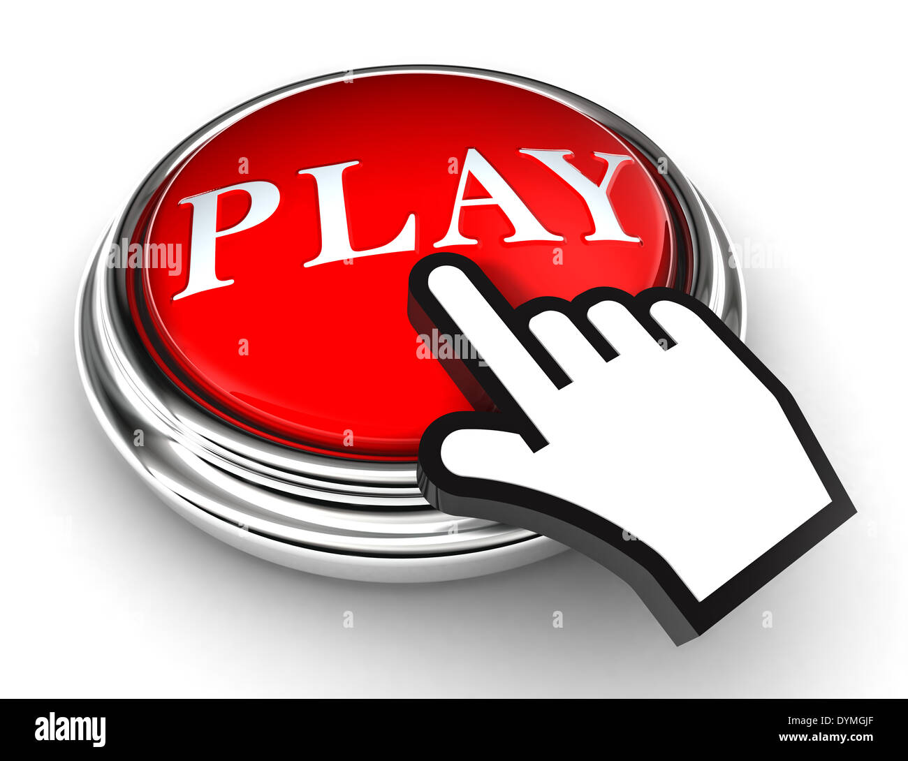 play red button and cursor hand on white background. clipping paths ...