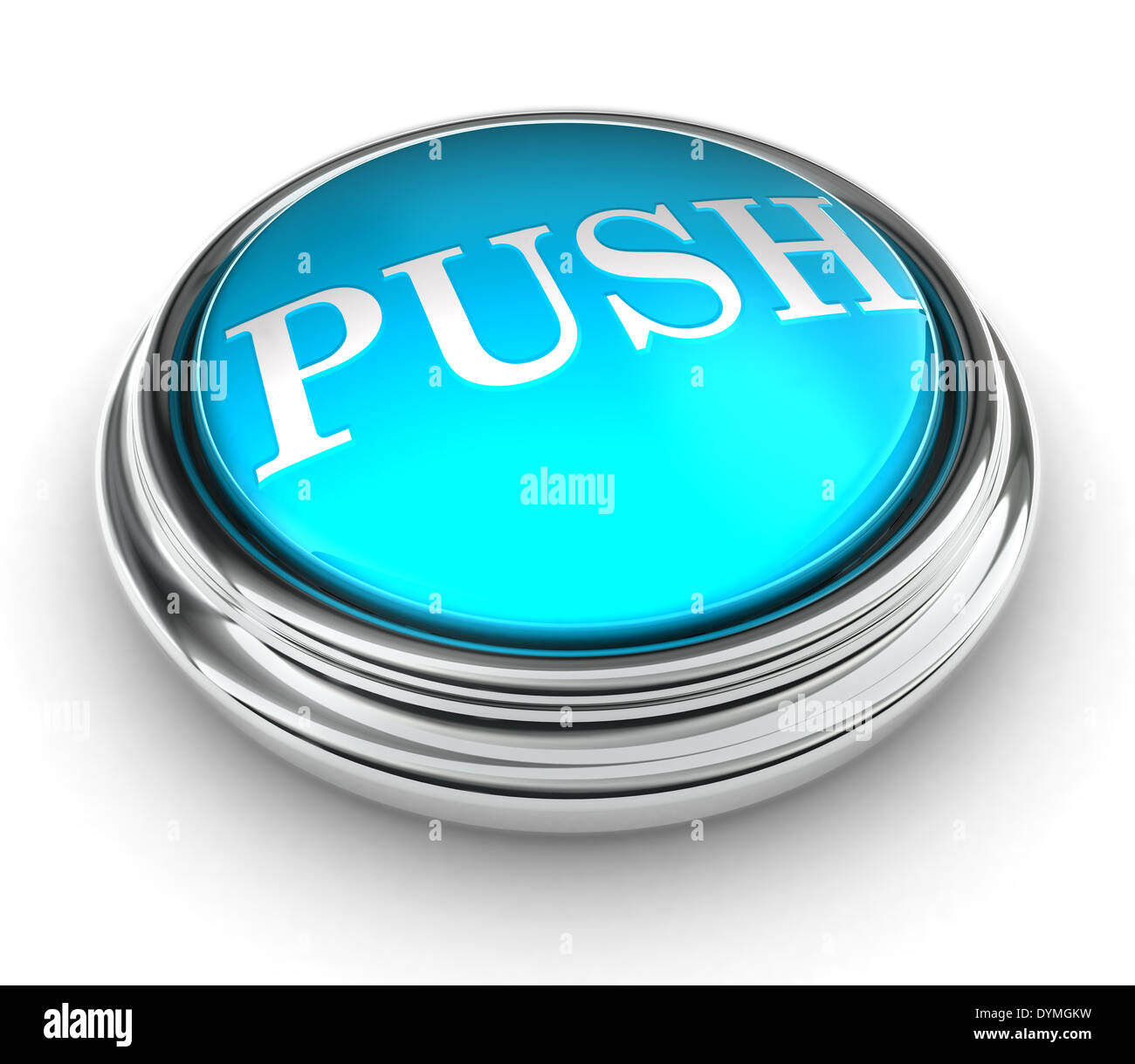 push word on blue button on white background. clipping path included ...