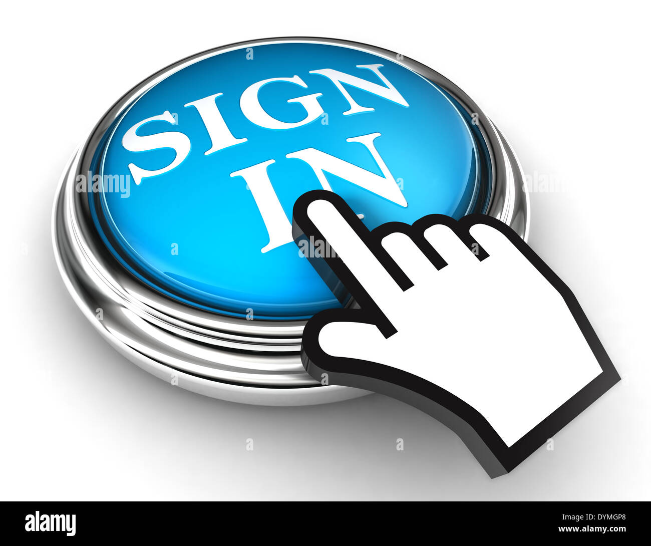 sign in blue concept button and hand on white background. clipping ...