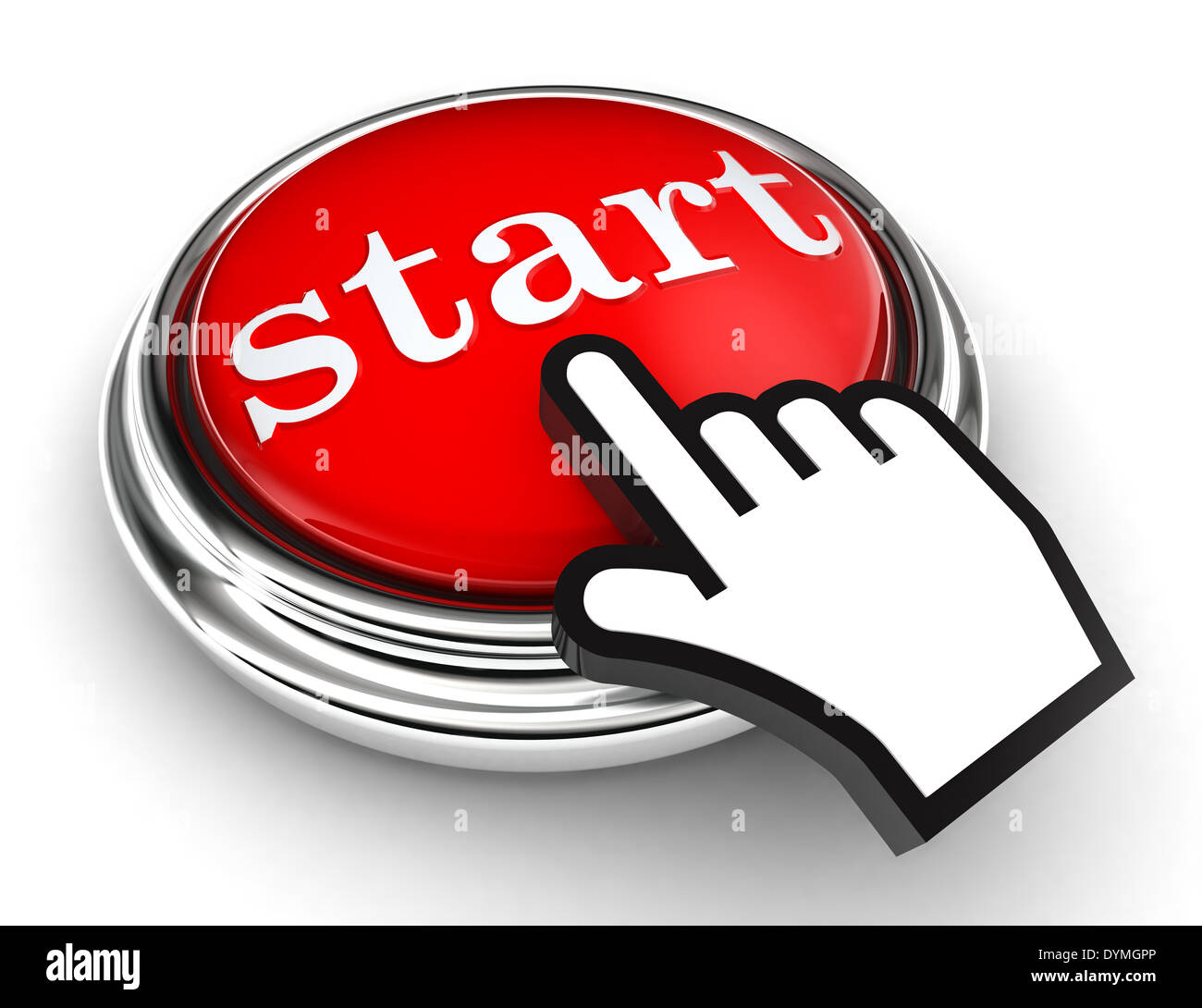 start red button and cursor hand on white background. clipping paths ...