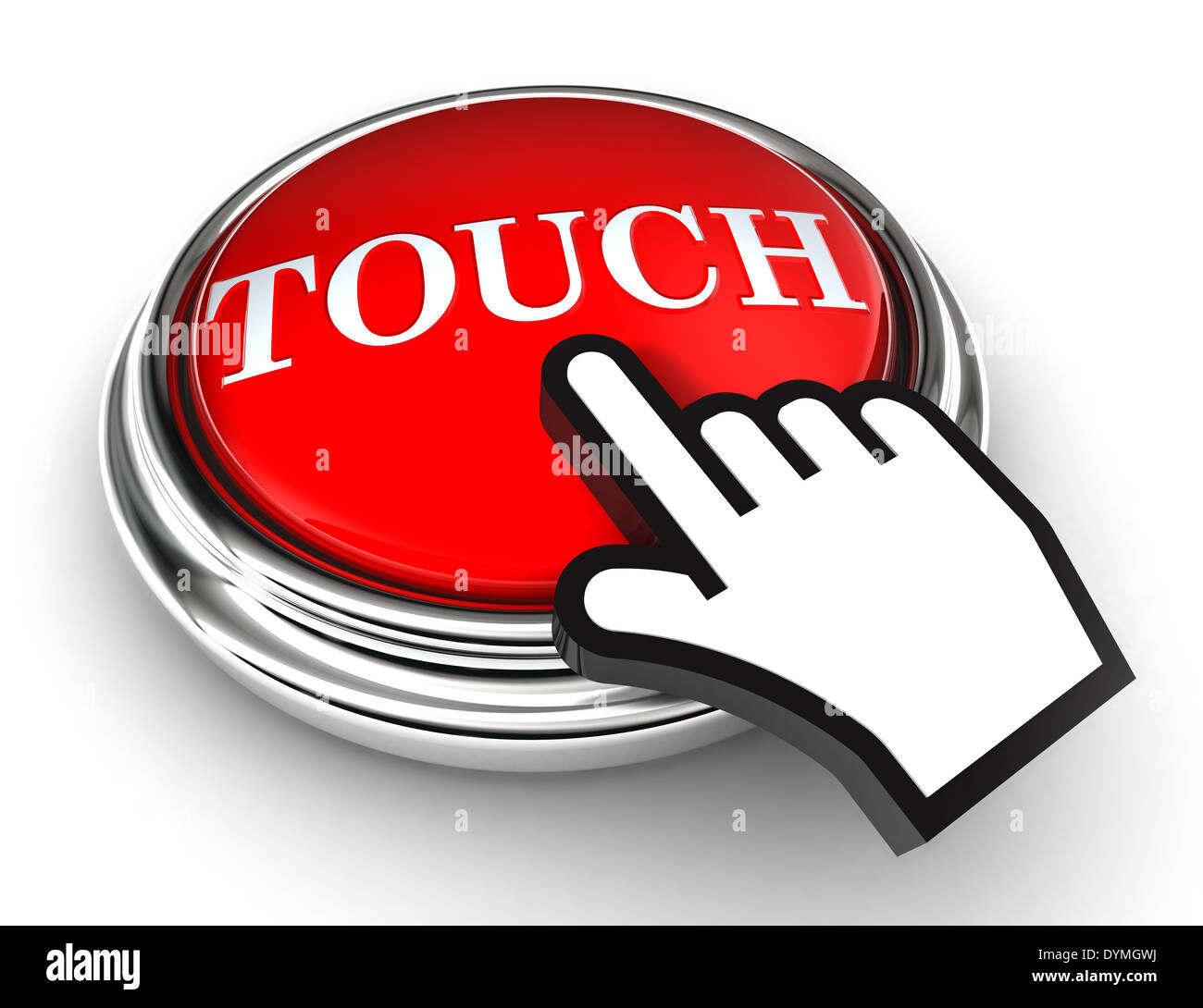 touch red button and cursor hand on white background. clipping paths ...