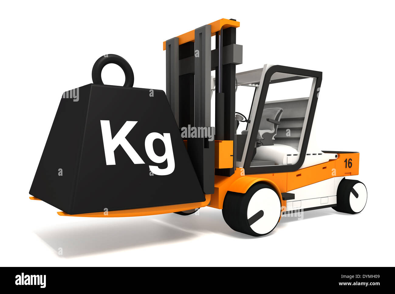 fork lifter lifting black weight with kg word on white background Stock ...