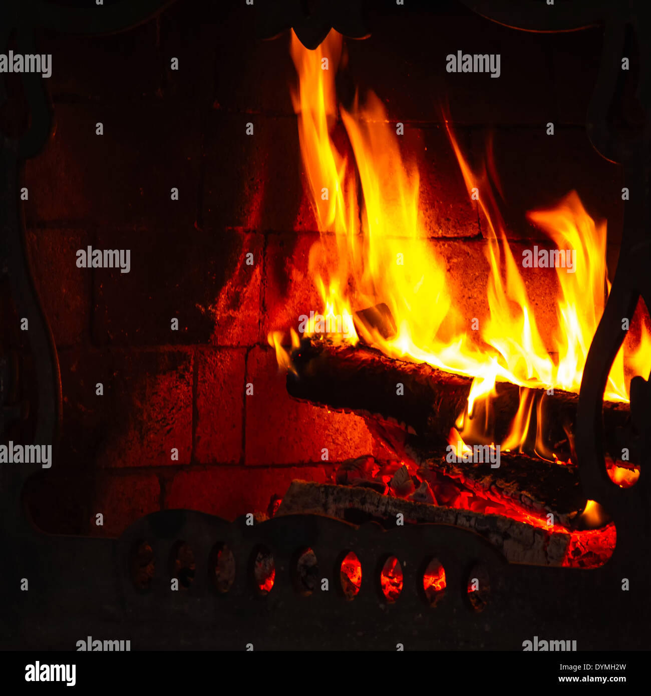 Flames of bonfire in fireplace Stock Photo - Alamy