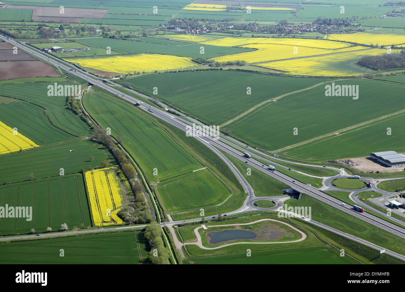 aerial view of the A46 dual carriageway main road in Leicestershire, UK ...