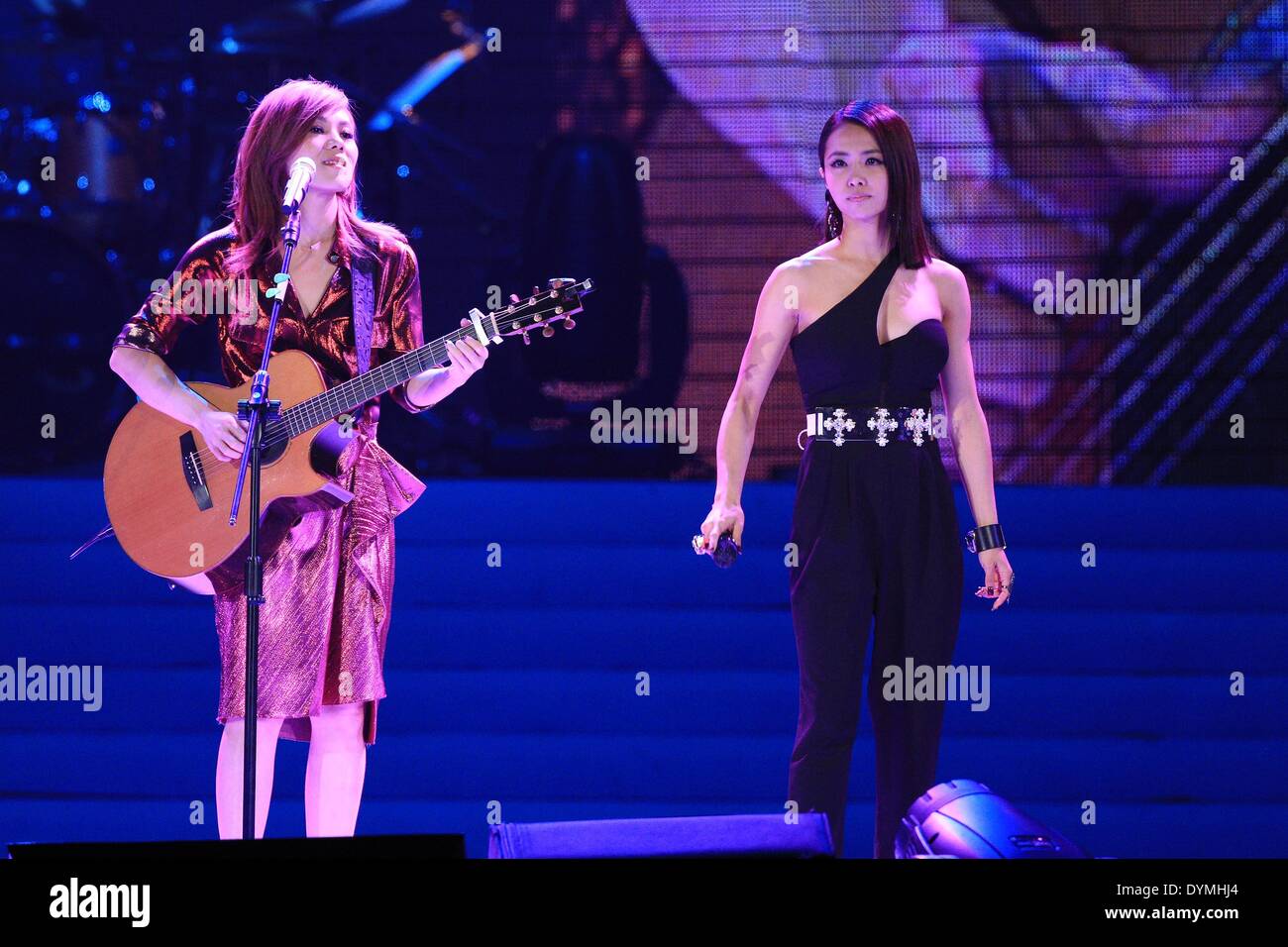 Taipei, China. 19th Apr, 2014. Singers A Mei, Tanya Chua, Na Ying and ...