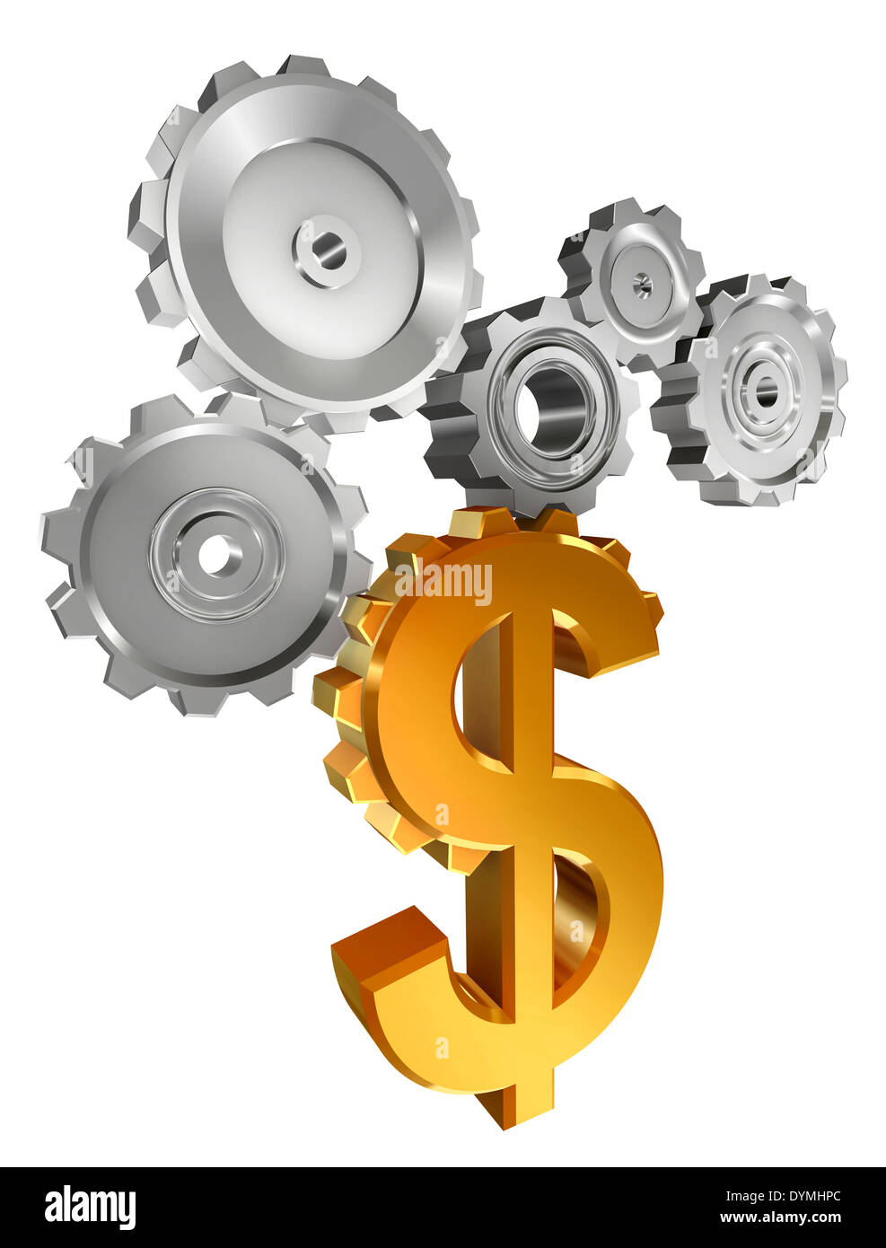dollar golden symbol and metal cogs isolated on white background Stock ...