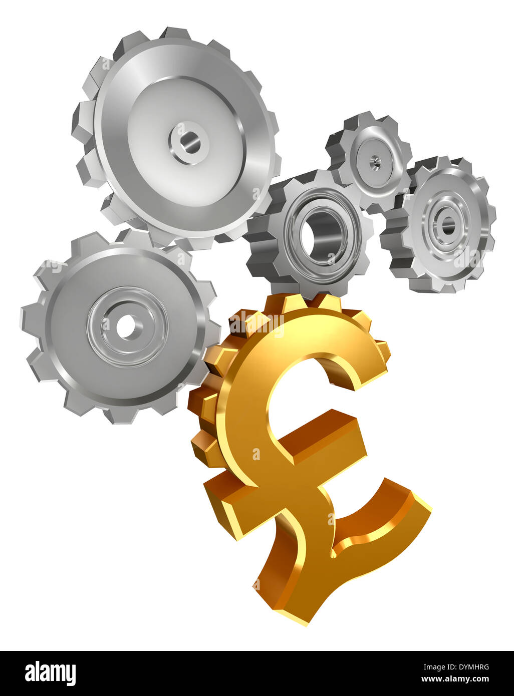 pound golden symbol and metal cogs isolated on white background Stock ...