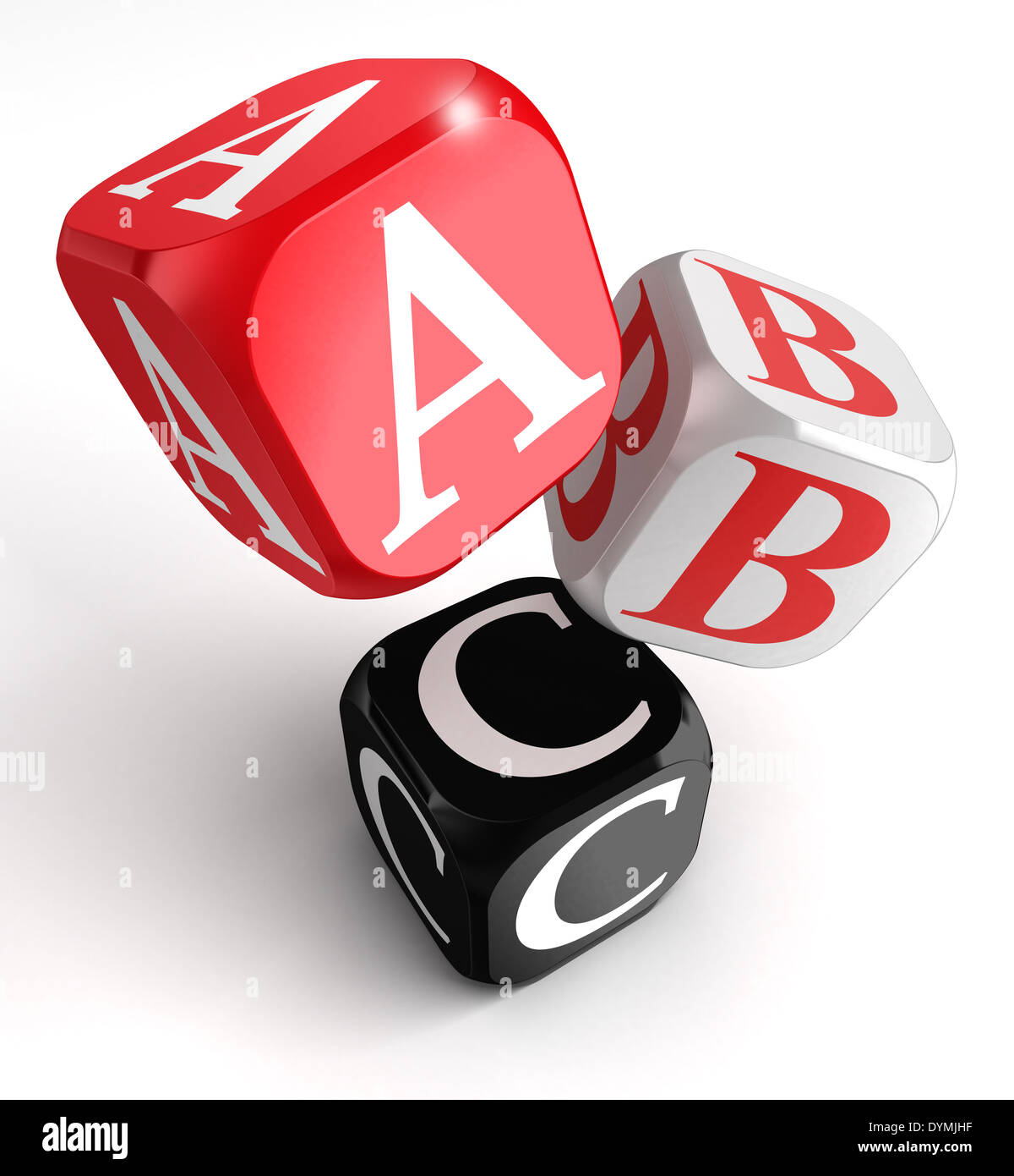 A,B and C on red, white and black box on white background Stock Photo ...