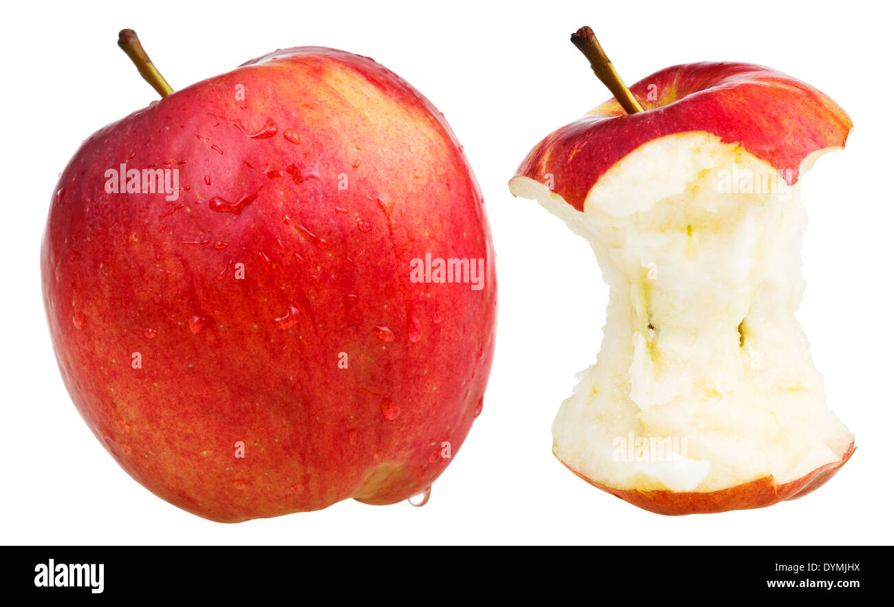 bitten apple and whole wealthy apple isolated on white background Stock ...