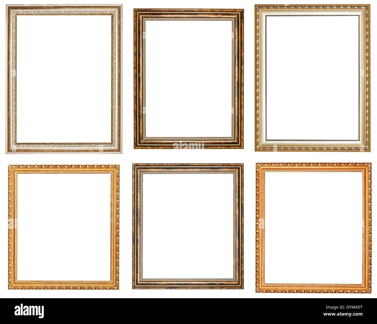 set of vintage wooden picture frames with cut out canvas isolated on ...