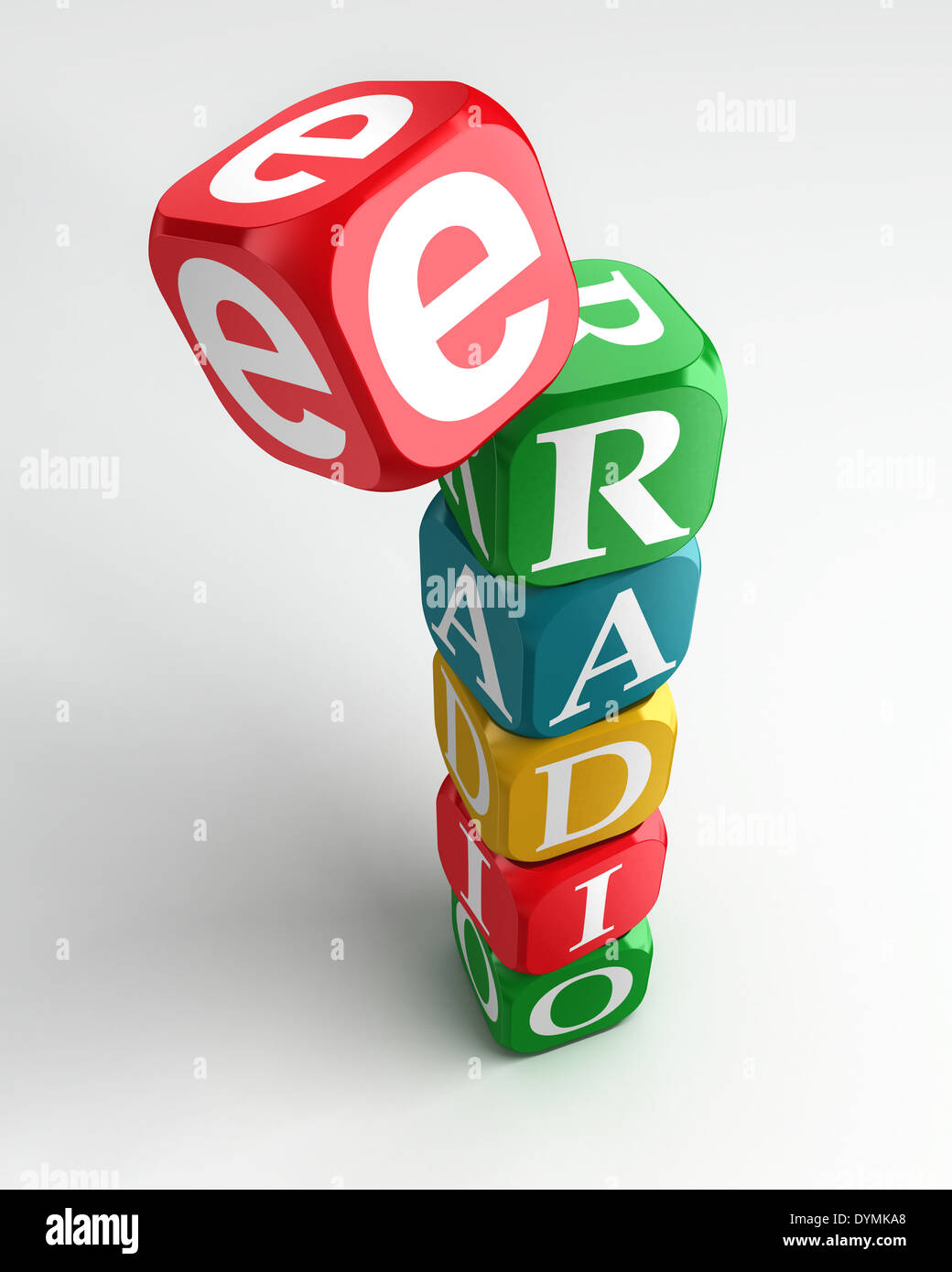 e radio sign 3d colorful box tower on white background Stock Photo - Alamy