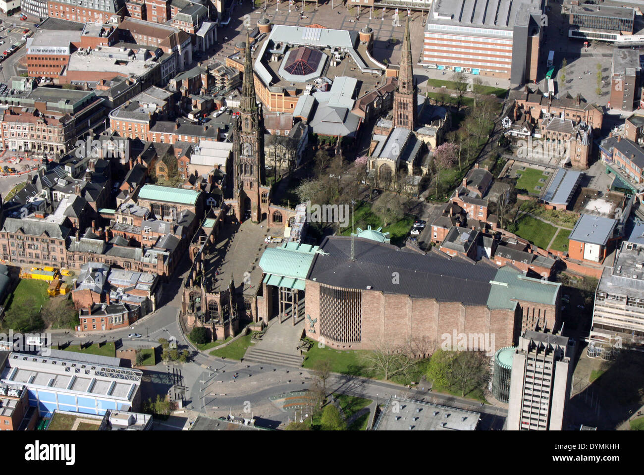 aerial view of Coventry city centre including St Michael's Cathedral ...
