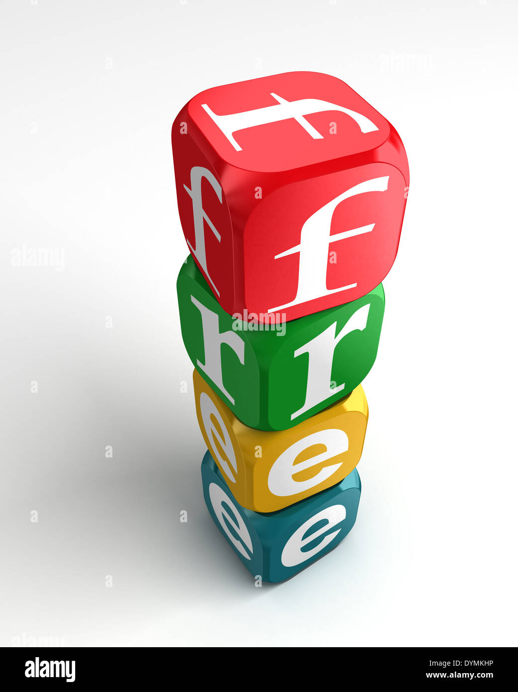 free sign 3d colorful box tower on white background Stock Photo - Alamy