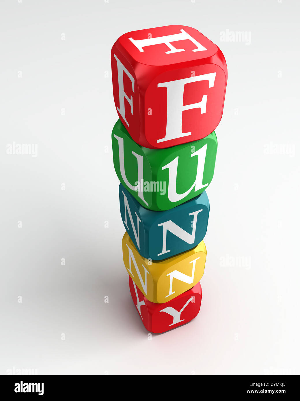 funny sign 3d colorful box tower on white background Stock Photo - Alamy