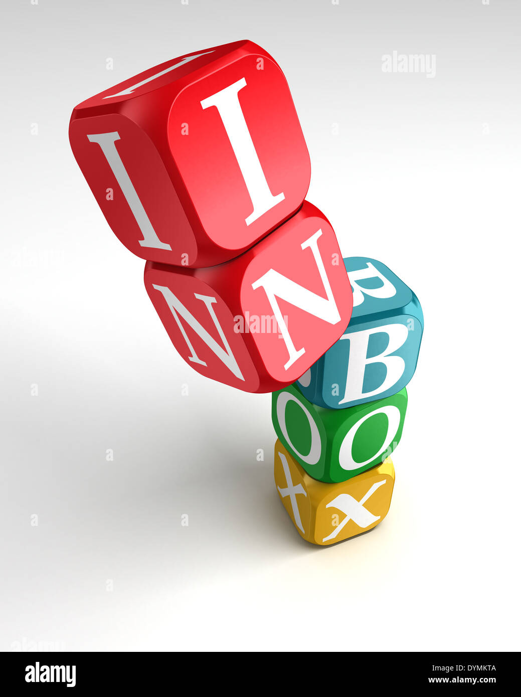 inbox sign 3d colorful box tower on white background Stock Photo - Alamy