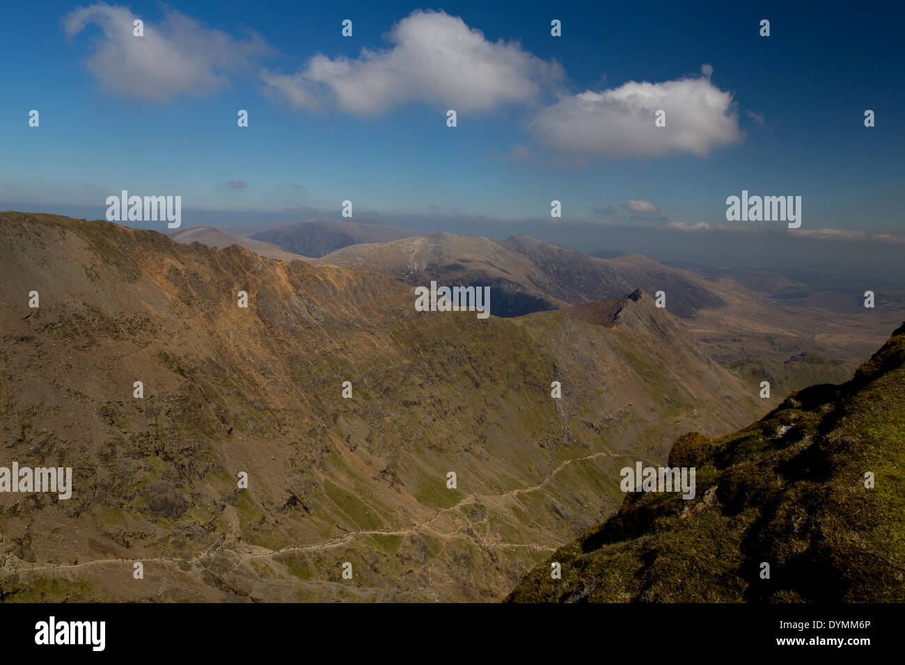 Summit of Crib Goch, taken from the top of Snowdon, showing the Pyg ...