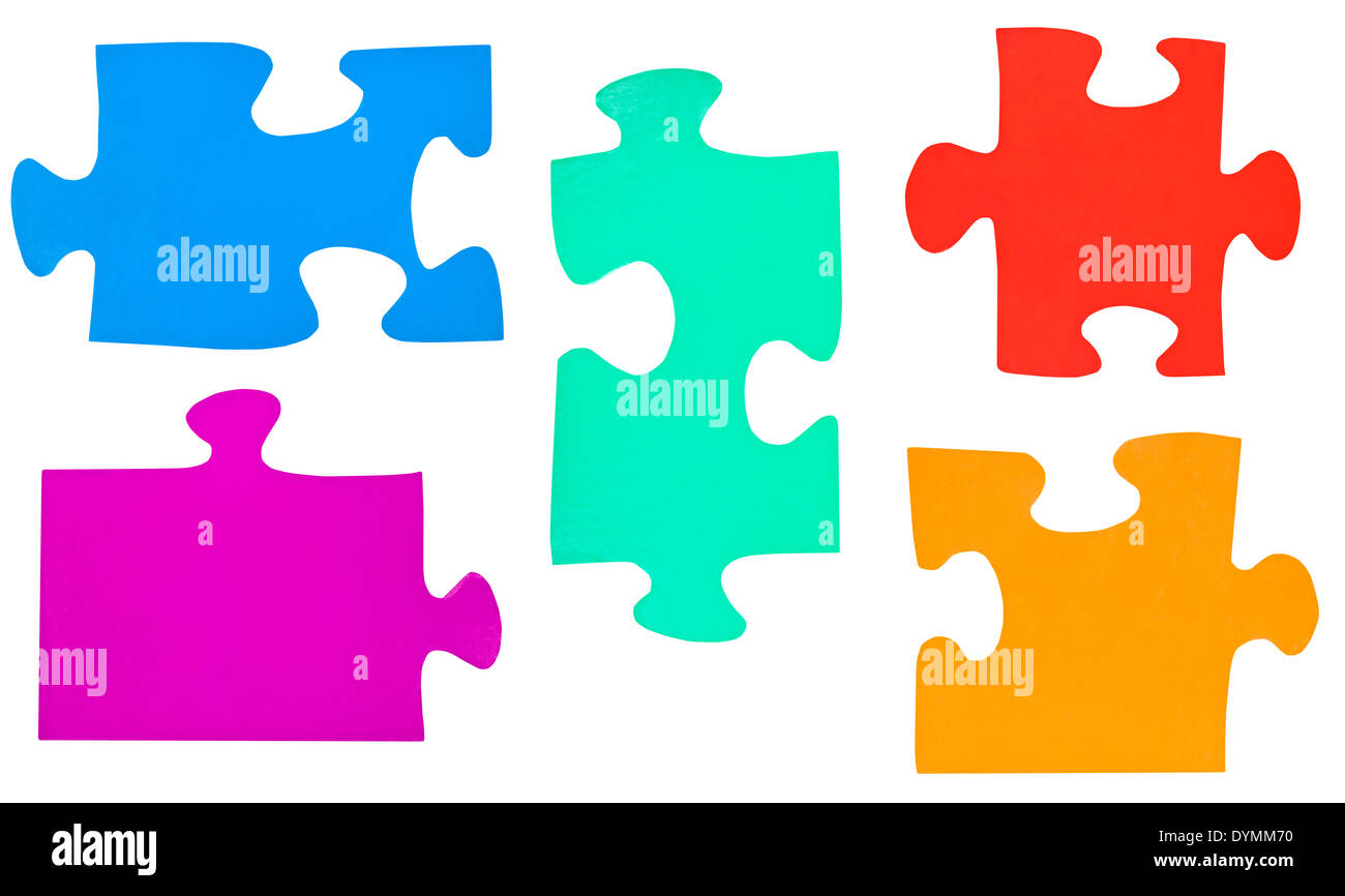 set of different multicolored puzzle pieces isolated on white ...