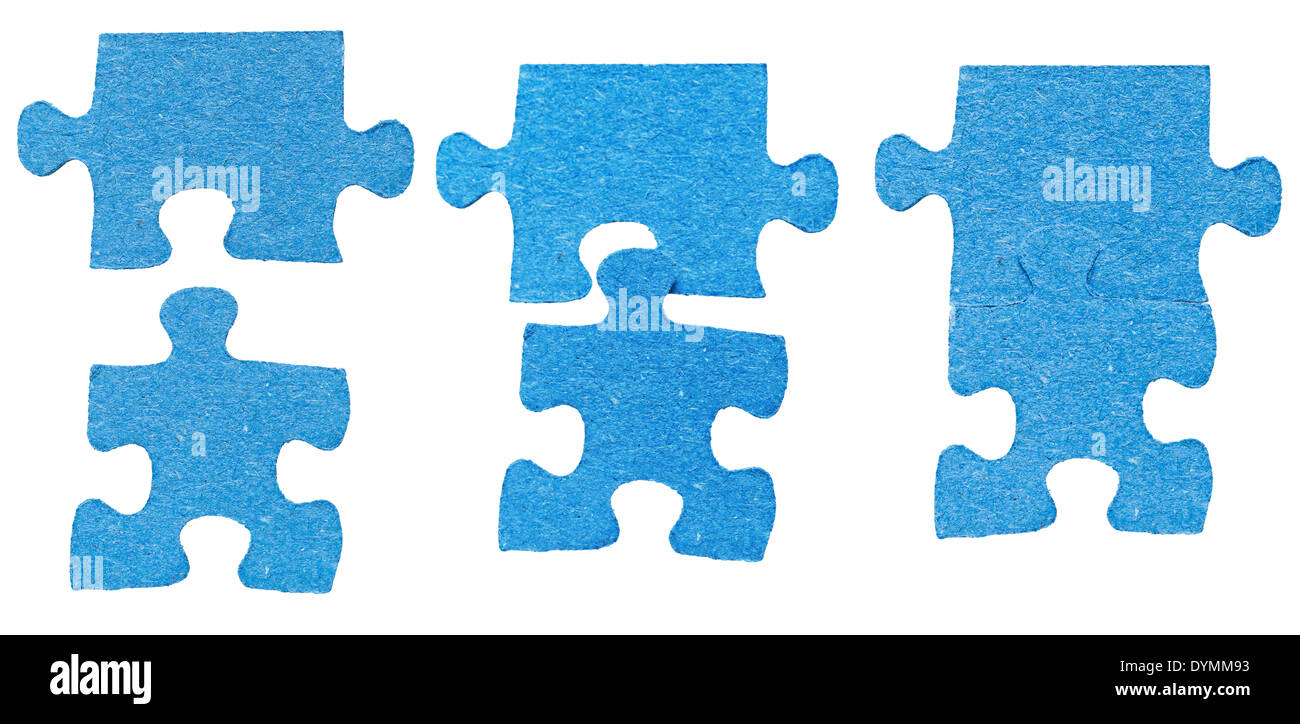 process of connecting of two puzzle pieces isolated on white background ...
