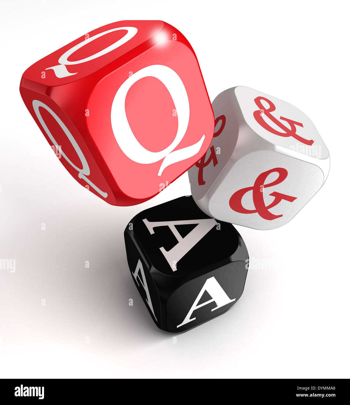questions and answers red, white and black dice box on white background ...