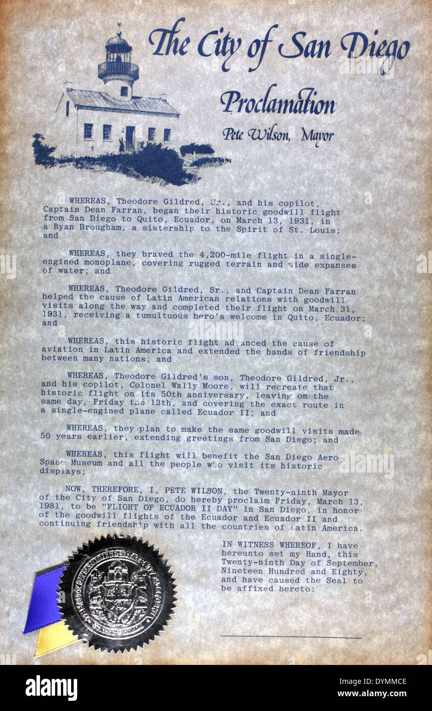 The City of San Diego Proclamation Stock Photo - Alamy