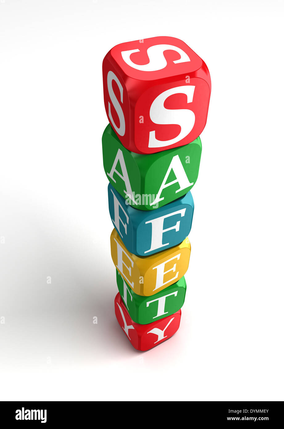 safety sign 3d colorful box tower on white background Stock Photo - Alamy