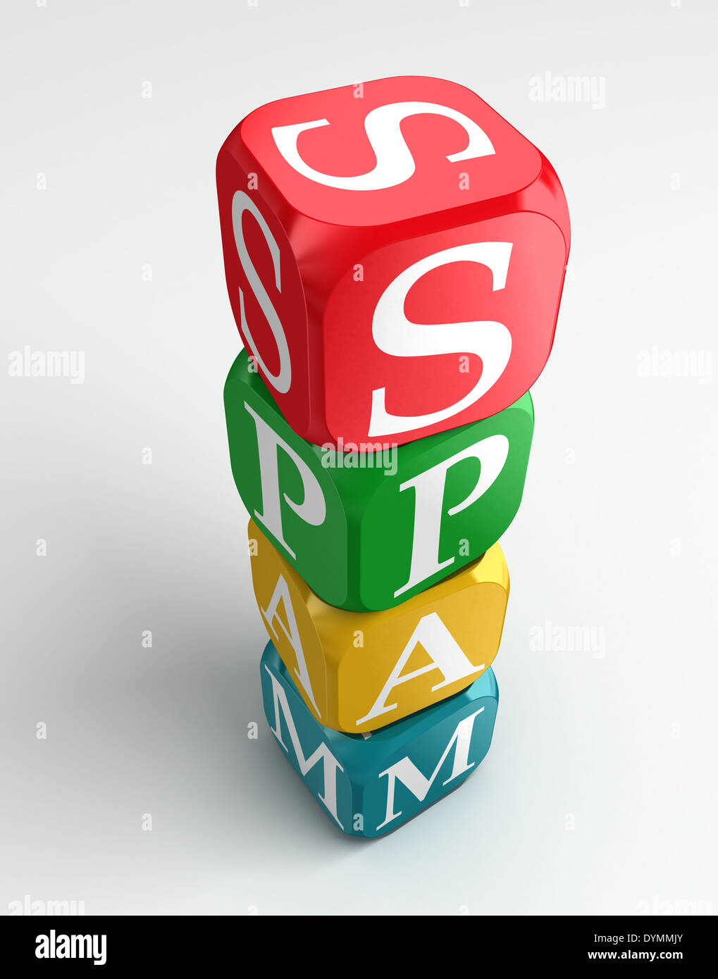 spam 3d colorful buzzword dice tower on white background Stock Photo ...