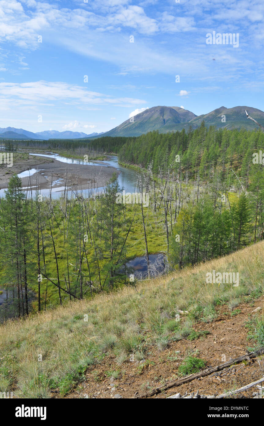 Mountain river Suntar. Landscape of the far corners of the earth in ...