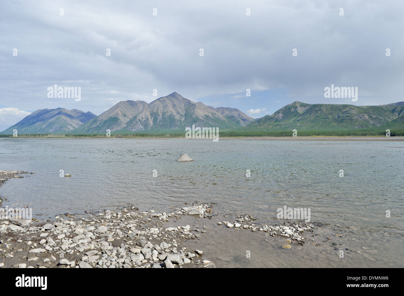 Mountain river Suntar. Landscape of the far corners of the earth in ...