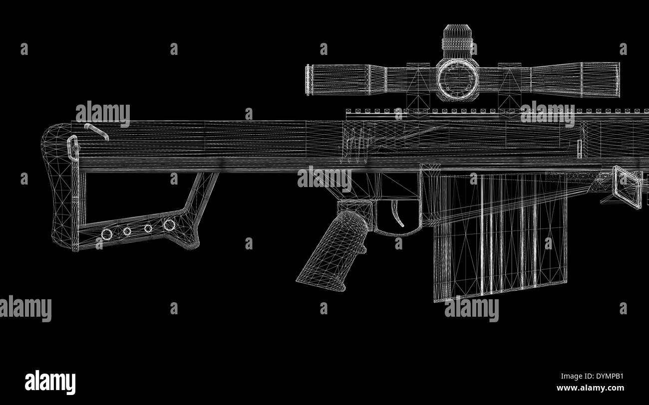 sniper rifle 3D model body structure, wire model Stock Photo - Alamy