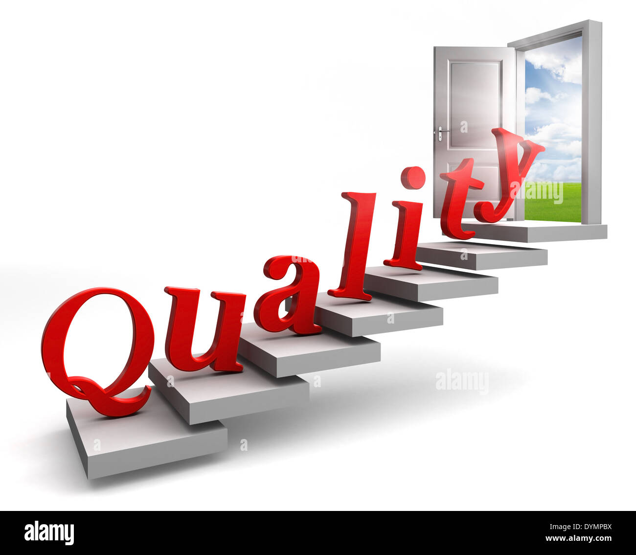 quality red word up stairs to door with view to field and sky on white ...