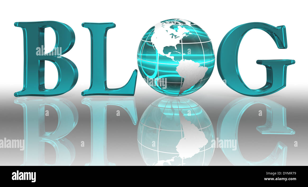 blog logo word and blue earth globe with clipping path Stock Photo - Alamy