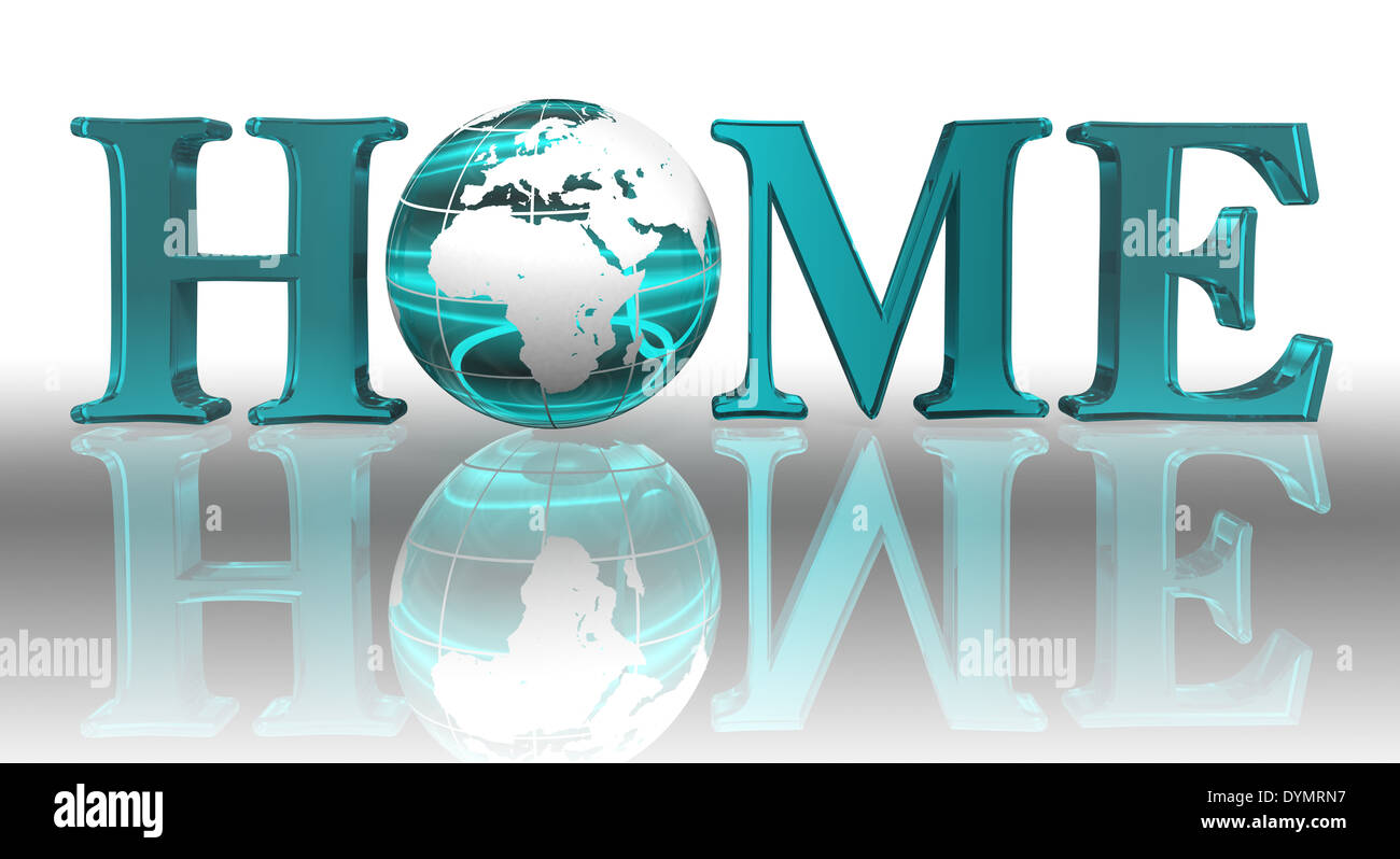 home logo word and blue earth globe with clipping path Stock Photo - Alamy