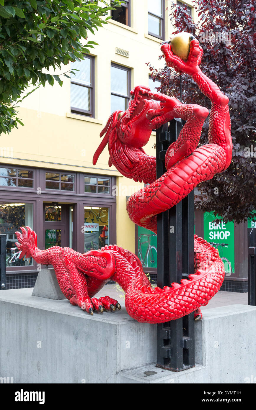 Red dragon sculpture, Chinatown, Victoria, Vancouver Island, British ...