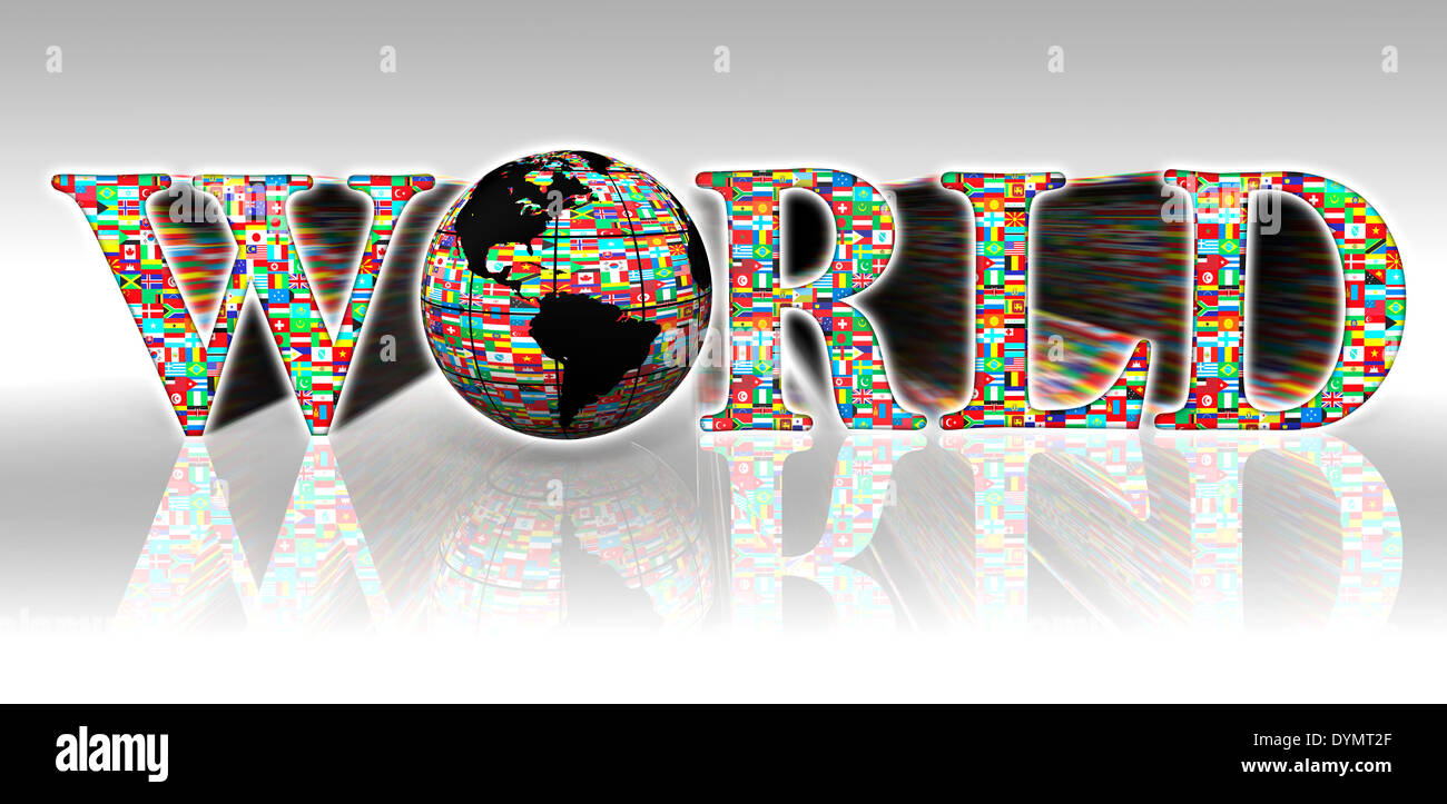 world flags word and earth globe on white background Stock Photo - Alamy