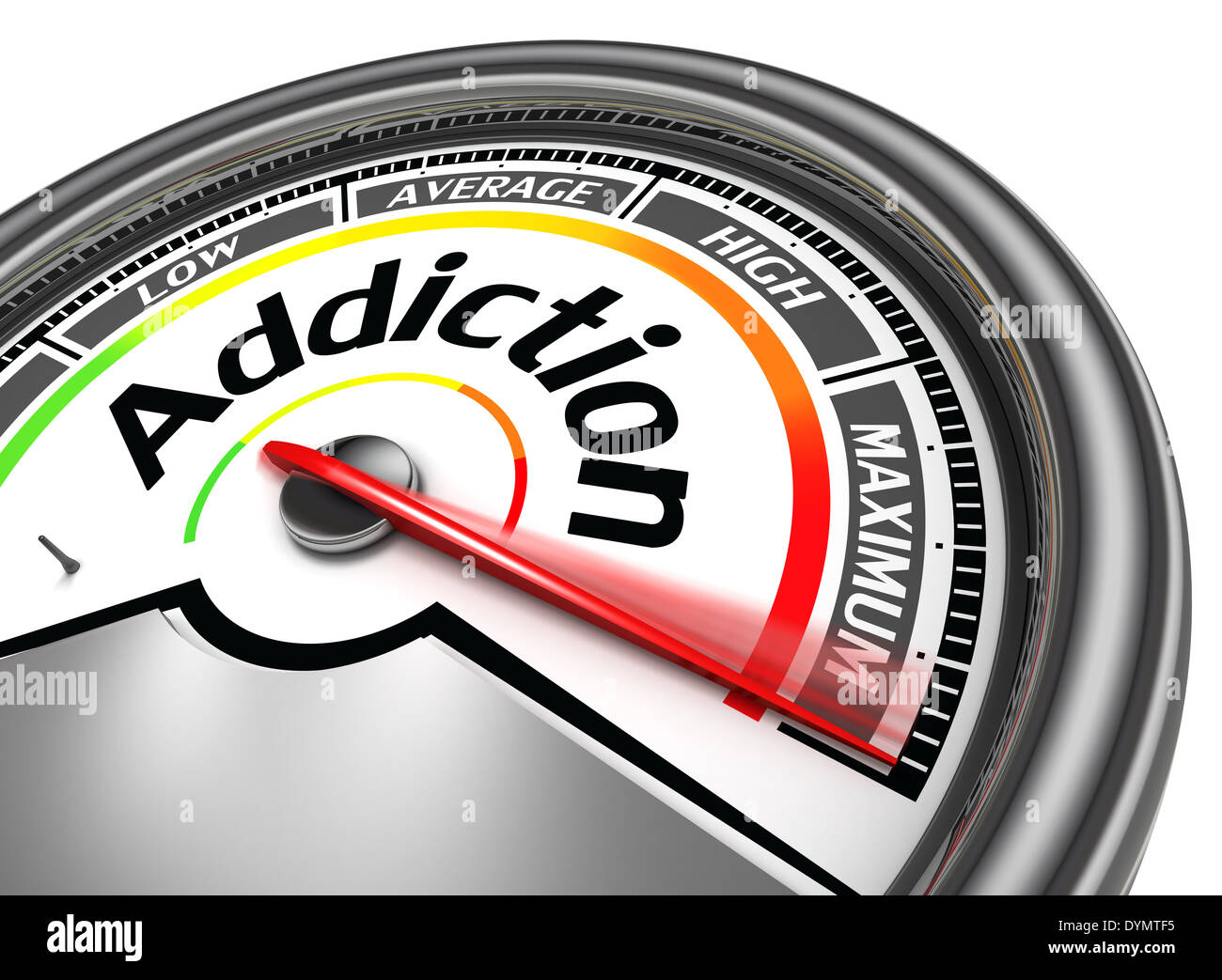 addiction conceptual meter indicate maximum, isolated on white ...