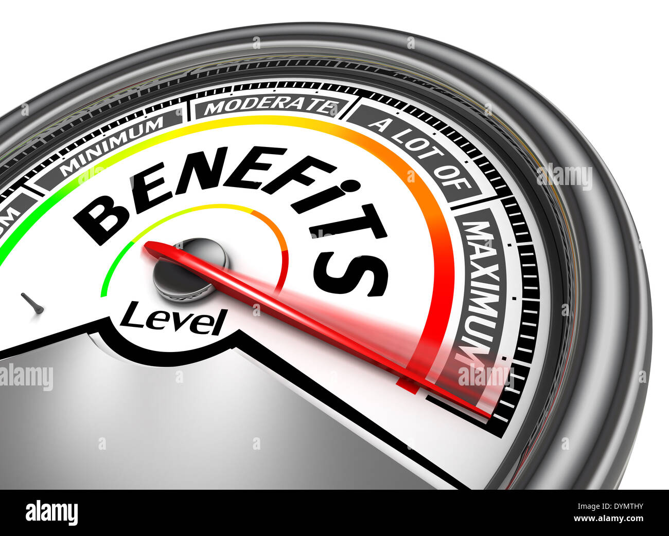 benefits conceptual meter indicate maximum, isolated on white ...