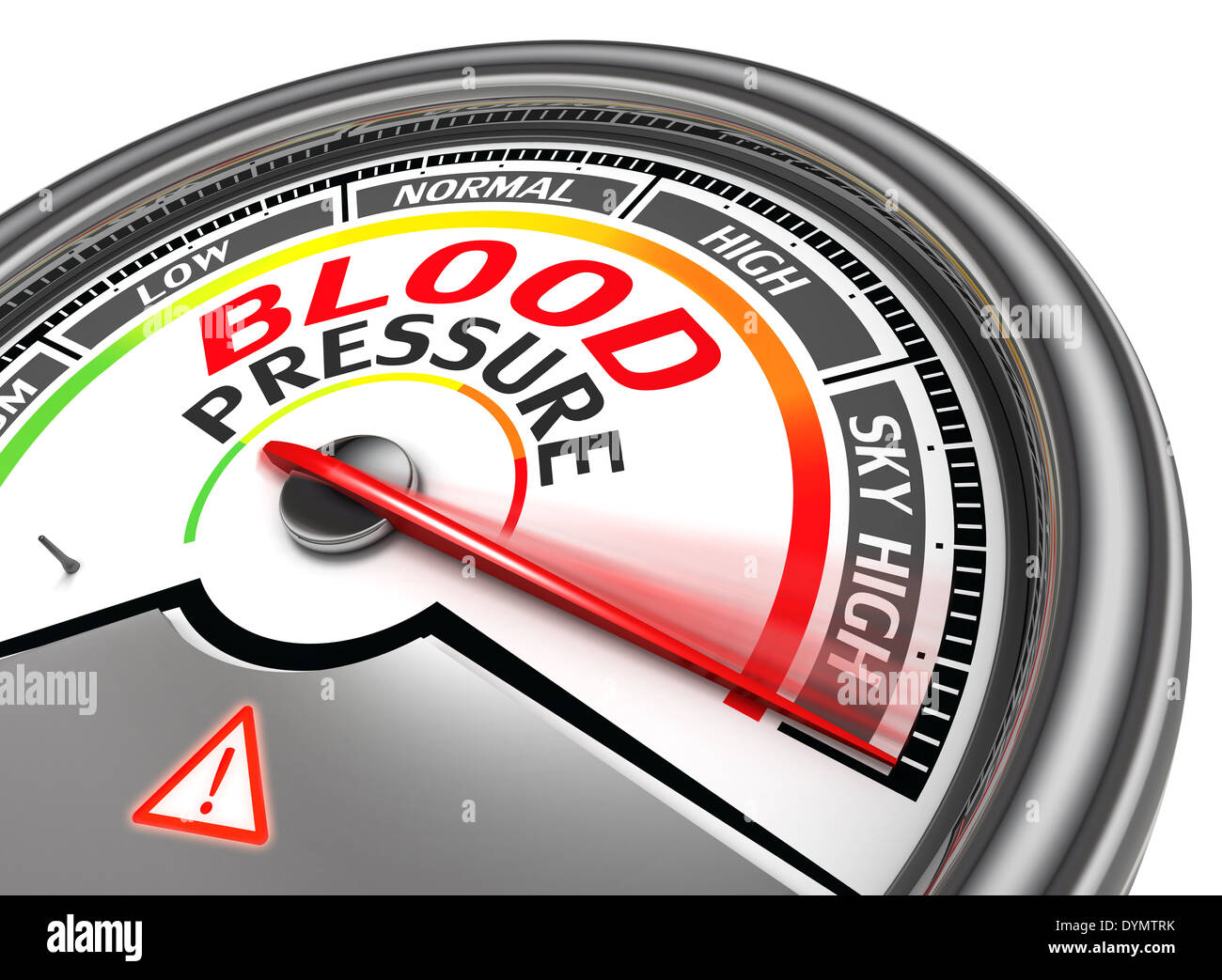 blood pressure conceptual meter indicate sky high, isolated on white ...