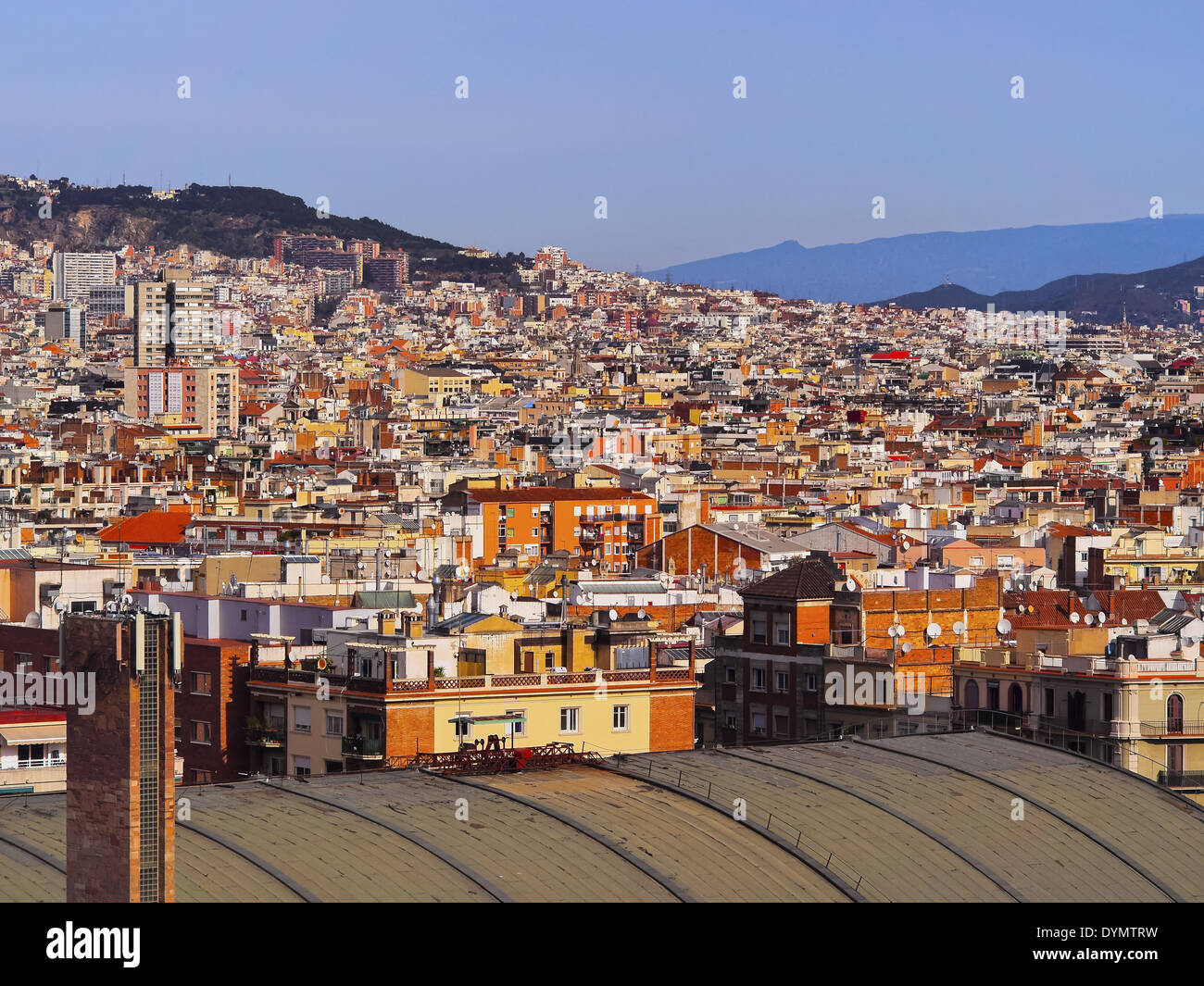 Barcelona Cityscape - view from Montjuic Hill, Catalonia, Spain Stock ...