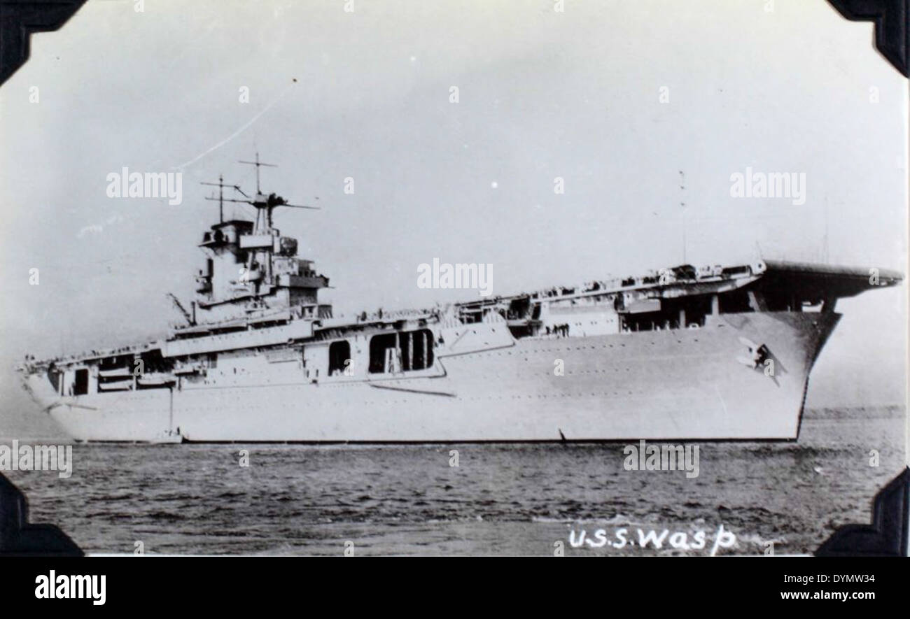 This image depicts the USS Wasp (CV-7), an aircraft carrier sunk by the ...