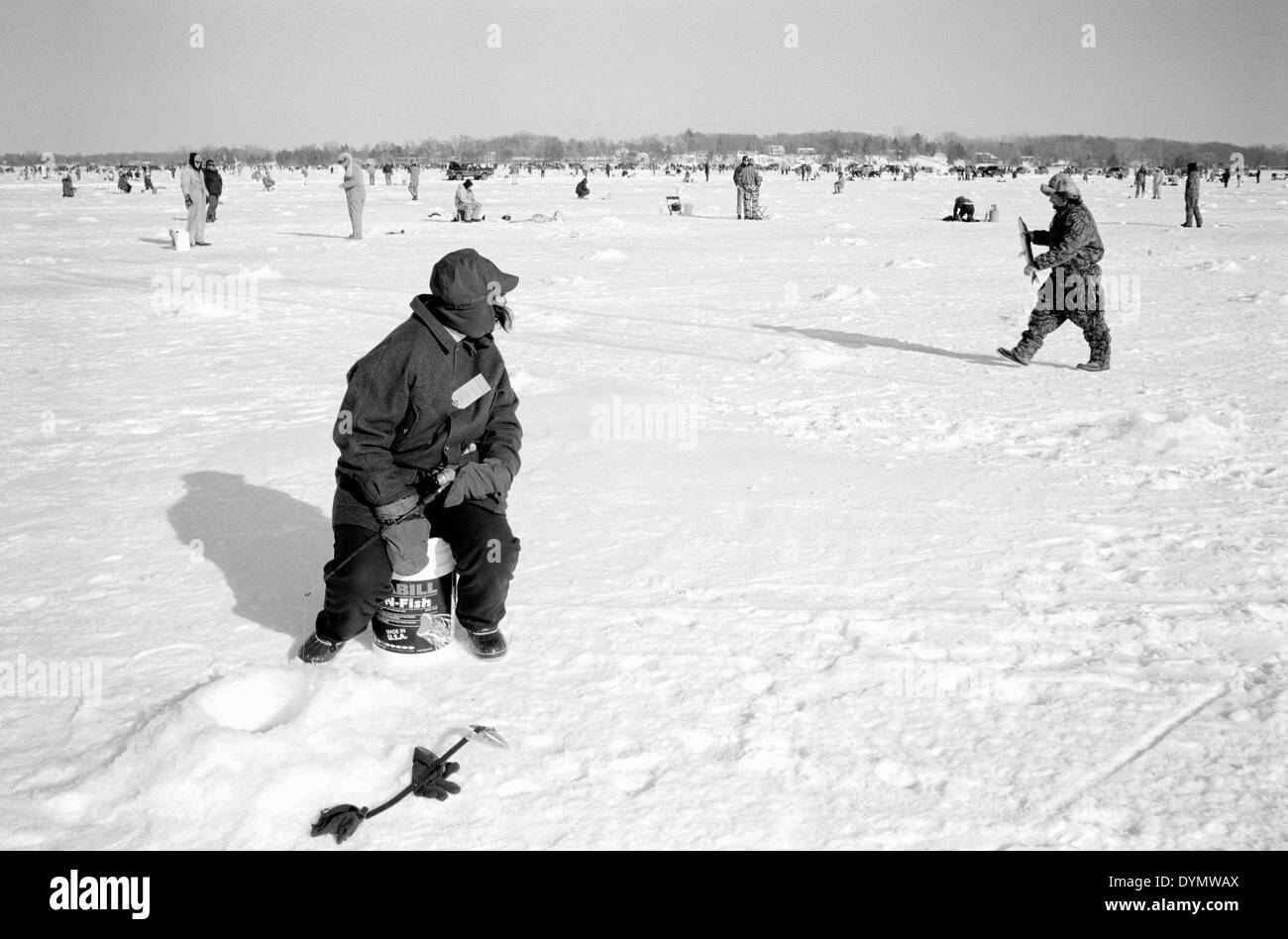 Ice fisherman in fishing contest on Forest Lake, MN Stock Photo - Alamy