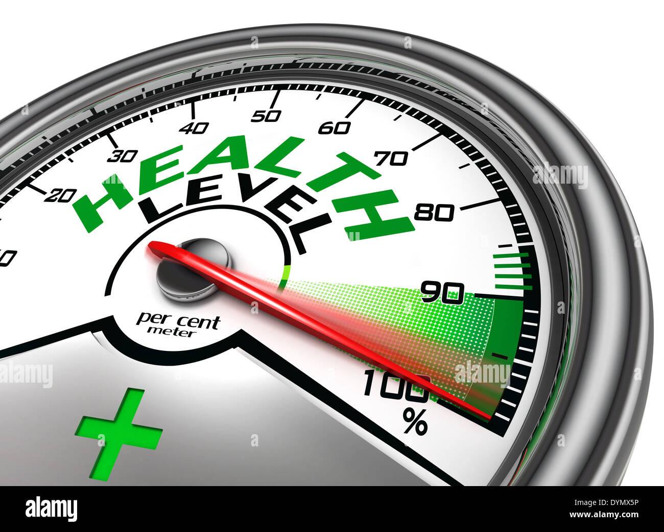 health level conceptual meter indicate hundred per cent, isolated on ...